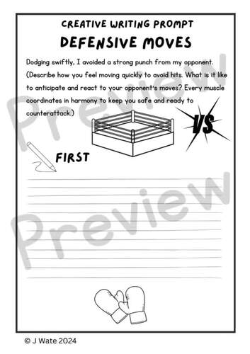Boxing Writing Activity & Sports Creative Writing Worksheets Prompts Pack