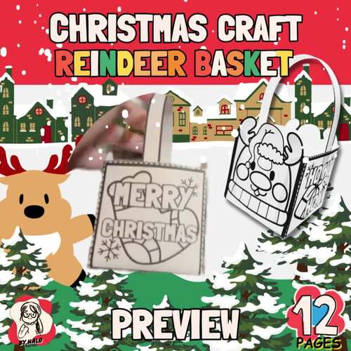 Christmas Reindeer Box & Basket Craft | Printable Holiday Cut & Color ...