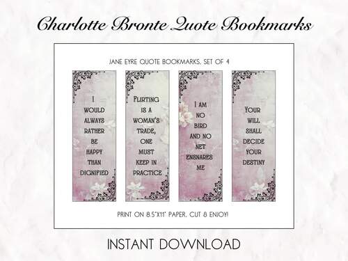 Jane Eyre Bookmarks Charlotte Bronte Book Quotes Book Club Set of 4