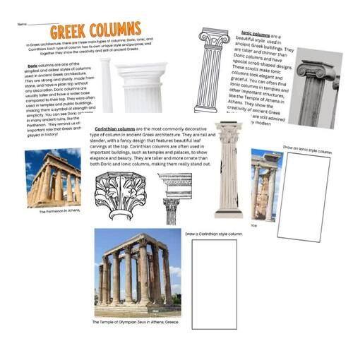 Ancient Greek Column Worksheets & STEM Challenge Doric Ionic Corinthian ...