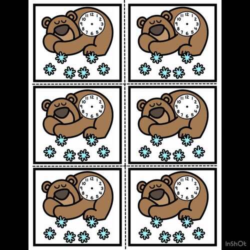 Winter Bear Telling Time Matching Cards | Hour & Half-Hour | TPT