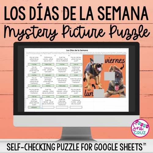 Los Días de la Semana Spanish Days Mystery Picture Puzzle for Google Sheets