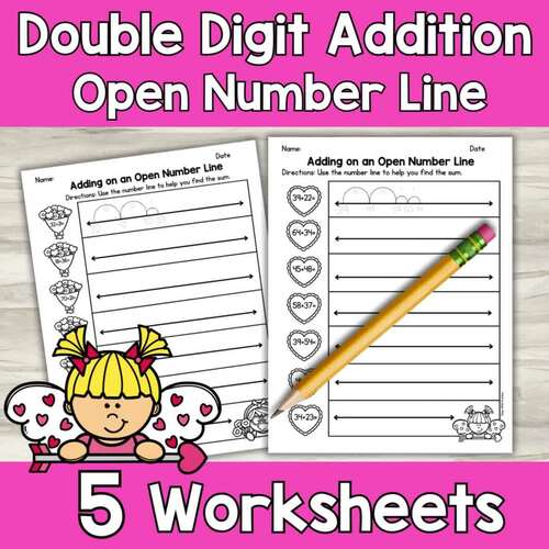 Valentine's Day Double Digit Addition Open Number Line Adding 2 Digit ...