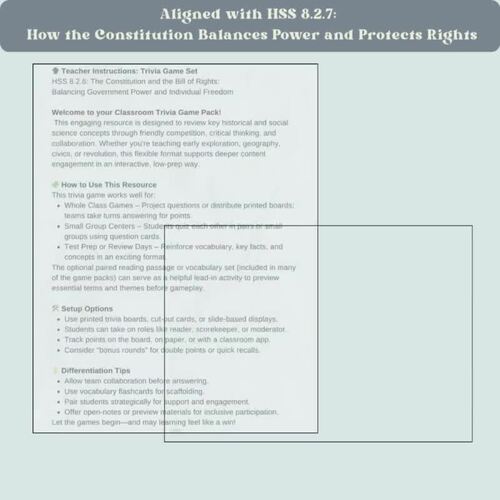 American Governance Trivia Game: Federalism, Powers & Rights HSS 8.2.7