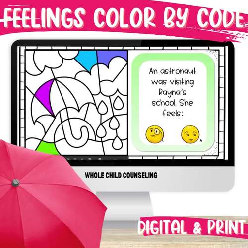 Naming Feelings Color by Code RAINY DAY Spring Digital and Printable