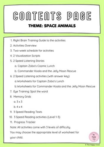 Right Brain Training Adventure Kit 1 (Space Themed) – Printable Pack ...