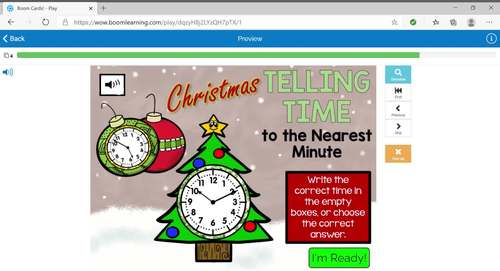Telling Time to the Minute Christmas Third Grade BOOM Cards™ Clock Reading