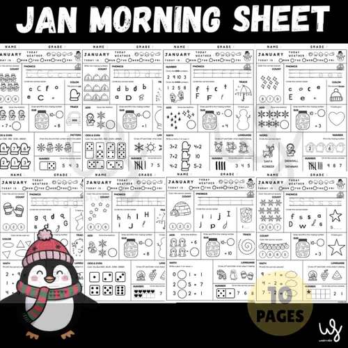 January Morning Work - Kindergarten Math & Literacy - Winter No Prep ...