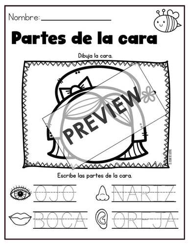 Spanish Spring Body Parts Face Worksheet Draw Write Activities PreK ...