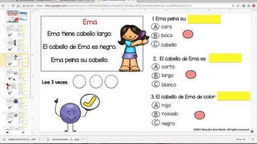 Readings in Spanish - Lecturas de comprensión - Kindergarten - Digital ...