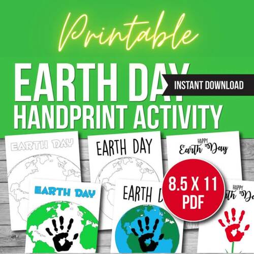 Earth Day Handprint Art Craft, Earth Day Coloring Craft Printable PDF