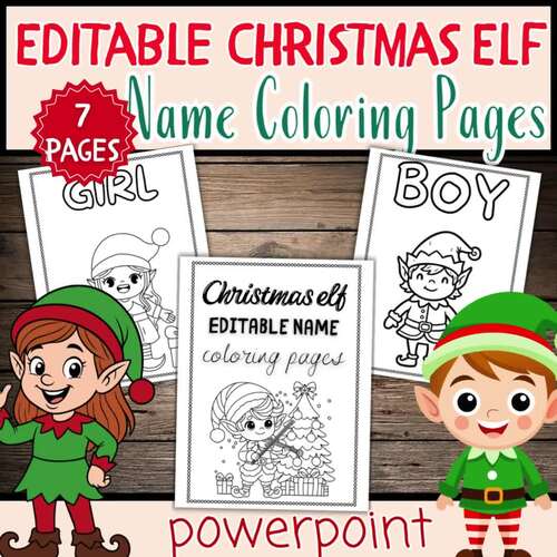 Christmas Elf Name Coloring Worksheet Editable Print - Elf On The Shelf ...