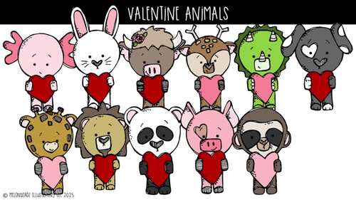 Valentine Animals clip art, Holiday clip art COMBO PACK by Melonheadz ...