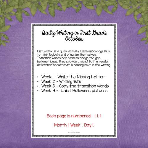 October First Grade Daily Writing Prompts and Activities | Great for ...