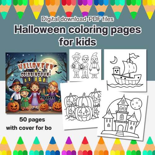 Halloween coloring pages with cover for book for kindergarten-3nd
