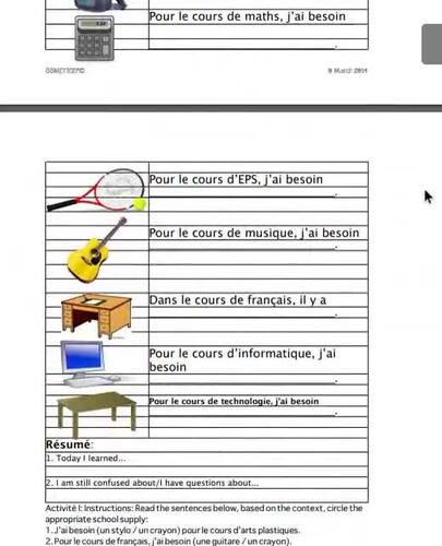 Les Fournitures Scolaires : French School Supplies Lesson w/Speaking ...