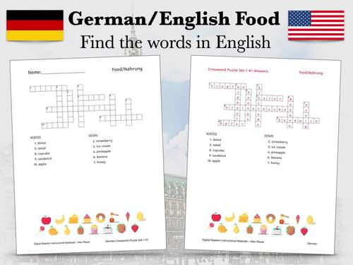 German/English food vocabulary crossword puzzles | TPT
