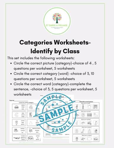 Categories Worksheets-multiple choice-Select by Class-black and white ...