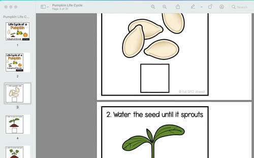 Life Cycle of a Pumpkin Adapted Book and Worksheet for Special Education