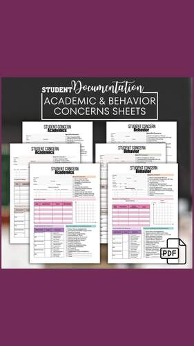 Student Concerns Documentation Sheets for IEP, RTI, Tier 1, Tier 2 ...