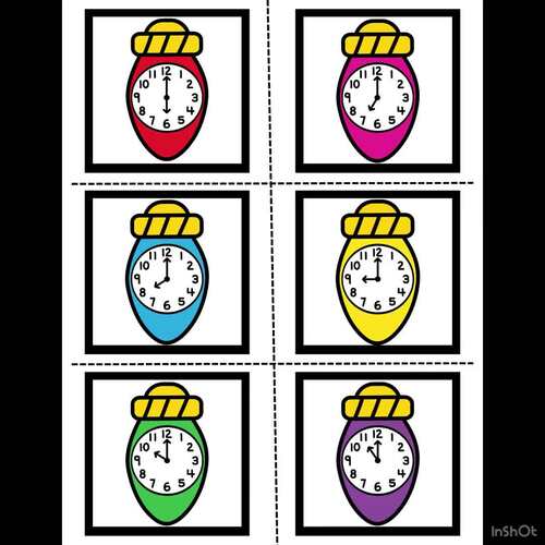 Christmas Lights Theme Telling Time Matching Activity | Hour & Half-Hour