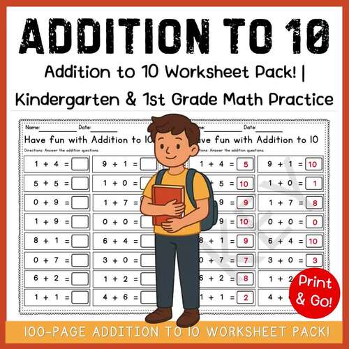 Addition to 10 Worksheets | Kindergarten & 1st Grade Math by EduSpark Ideas