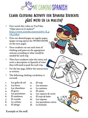 Learn Clothing Activity for Spanish Students - ¿Qué meto en la maleta?