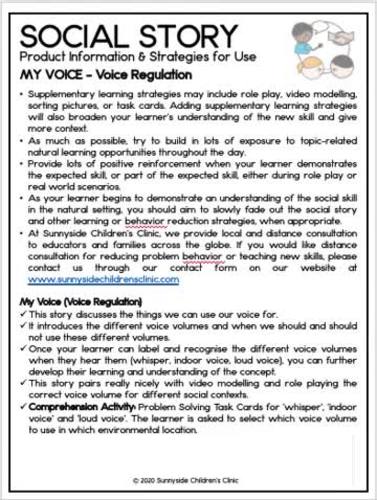 My Voice - Voice Regulation Volume Social Story Packet - Includes Task ...