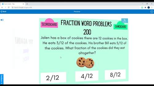 4th Grade Fractions Quiz Show Boom Cards by Hands on Learning LLC