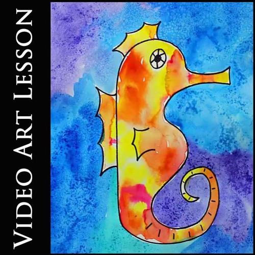 SEAHORSE Art Lesson | SUMMER Directed Drawing & Watercolor Painting Project