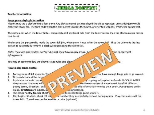 JENGA POETRY! Fast-paced game, collaborative, poetry writing activity