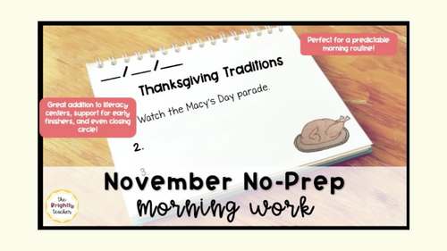 First Grade November No-Prep Morning Work by The Brightly Teacher
