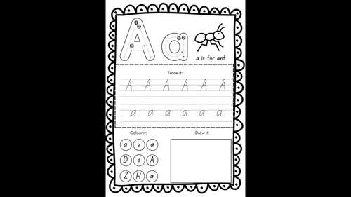 Alphabet Worksheets Trace and Color : Activity for All 26 Letters Aa-Zz