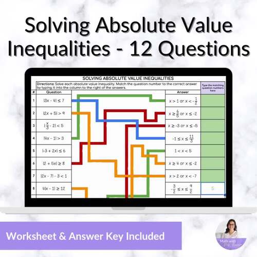 Solving Absolute Value Inequalities Digital Matching Activity for Algebra 2