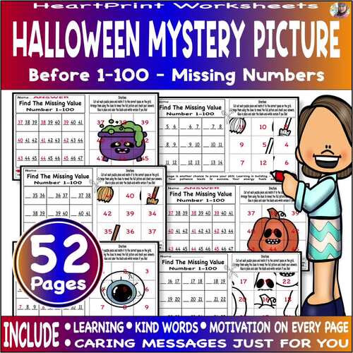 Halloween Mystery Picture : Missing Letter Before 1-100 | Kindergarten ...