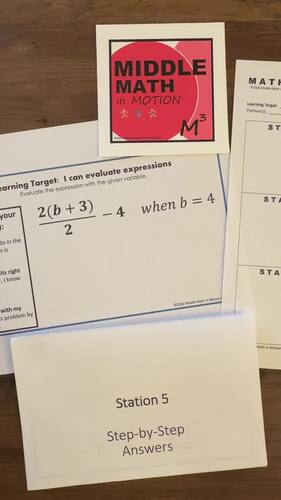 MATH STATIONS Evaluate Expressions by Middle Math in Motion | TPT