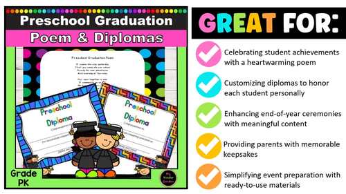 Editable Preschool Graduation Certificates & Diploma Printable with Poem
