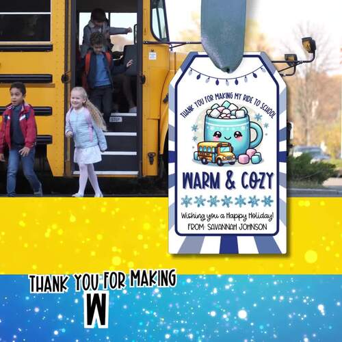 School Bus Driver Hot Cocoa Christmas Gift Tag Card, Hot Chocolate ...