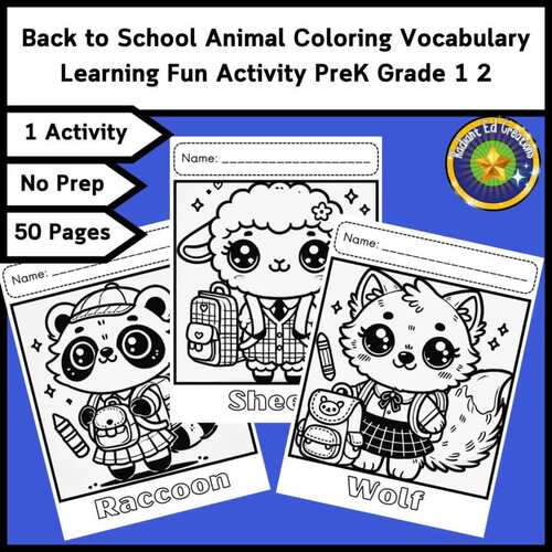 Back to School Animal Coloring Pages Sight Word ESL Vocabulary Read ...
