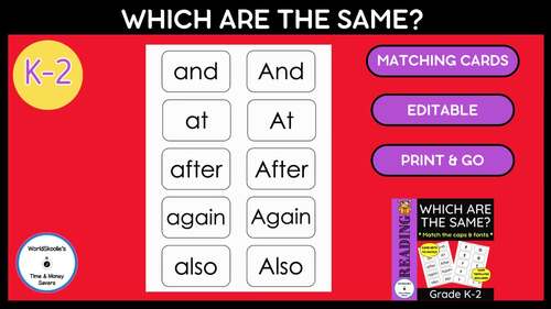 Which Are The Same? - Matching Letters / Words Card Set with Editable ...