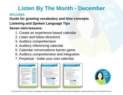 DECEMBER Listening Vocabulary Comprehension Activities DHH Hearing Loss