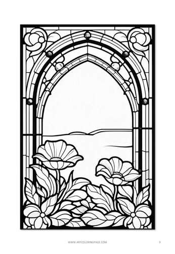 Easy Flower and Vase Stain Glass Coloring Pages for All Age - 100 Pages ...