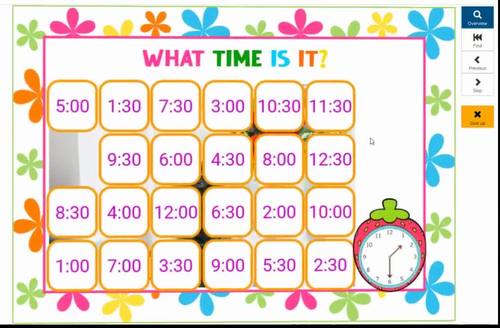 Summer Math Time to the Hour and Half Hour Mystery Picture Boom Cards