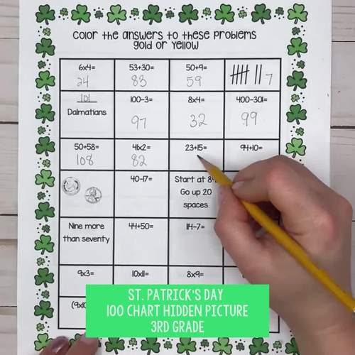 St. Patrick's Day 100 Chart Hidden Picture for 3rd Grade | TPT