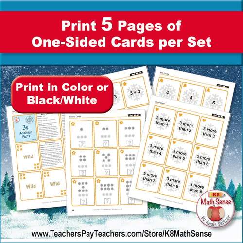 1s 2s 3s Addition Facts with Snowflakes: 3 Card Games & Activities for ...