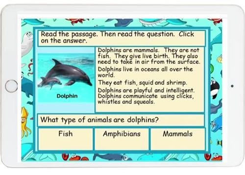 Ocean Animals: Reading Comprehension (BOOM CARDS) by Living and Loving ...