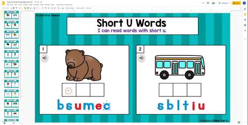 Short U CVC Phoneme Grapheme Mapping Google Slides Seesaw Worksheets SOR