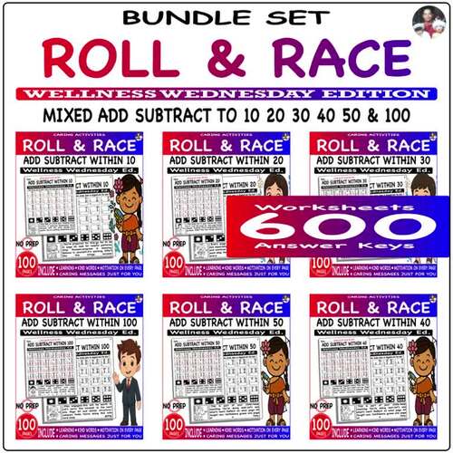 Roll and Race Math Dice Games Mixed Add and Sub 10 100 Bundle Set - Wed ...