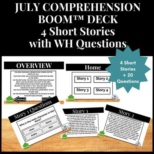 July Short Stories with WH Questions-Boom™ Cards by SLP for every IEP
