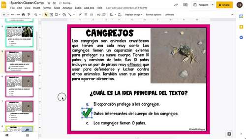 SPANISH Reading Comprehension - Ocean Animals by MM Bilingual | TPT